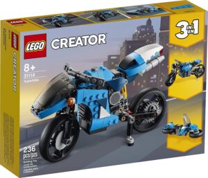 lego creator 3in1 superbike 31114 toy motorcycle building kit; makes a great gift for kids who love motorbikes and creative building, new 2021 (236 pieces)