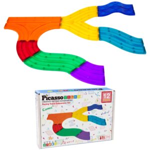 picassotiles 12 piece race track add-on magnetic building block set magnet tiles construction toy stem learning kit early education kids toys playset pretend play blocks child brain development ptr12