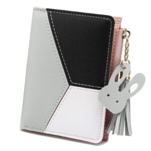 joseko women's wallet, small wallet pu multi slots short card holder purse wallet for ladies girls with tassel pendants grey