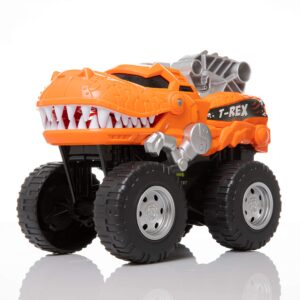 rugged racers monster trucks for boys and girls – off road big wheels vehicle – dinosaur – battery operated mouth opening design – revving engine with sounds and lights