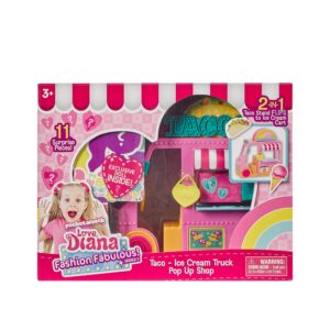 love, diana, kids diana show, fashion fabulous doll with 2-in-1 taco and ice cream truck pop-up shop, 11 surprise play pieces