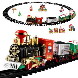 toyvian christmas railway train set with 47.2" railway track & 4 cars lights and sounds railway,battery operated locomotive engine play set electronic toys gift for kids