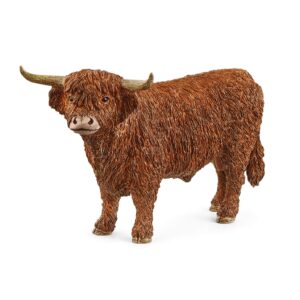 schleich farm world realistic highland bull cow animal figurine - highly detailed and durable farm animal toy, fun and educational play for boys and girls, gift for kids ages 3+