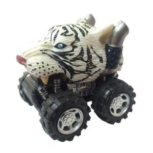 wild zoomies - white tiger from deluxebase. friction powered monster truck toys with cool animal riders, great car toys and white tiger toys for boys and girls