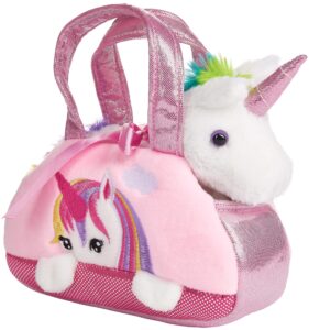 brubaker rainbow plush unicorn in handbag - 8 inches - soft toy in bag - cuddly toy - stuffed animal - pink