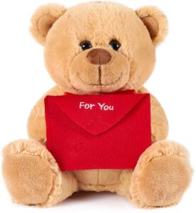 brubaker teddy bear with red envelope - for you - 9.84 inches - cuddly plush toy - stuffed animal - brown