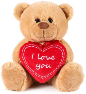 brubaker teddy bear with red heart - i love you - 9.84 inches - cuddly plush toy - stuffed animal - brown