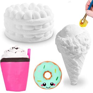 diy dessert paint your own squishies kit for kids, slow rise squishies top christmas arts and crafts toy for girl & boys,ice cream food squishies blank white squishys creamy scented stress relief toy