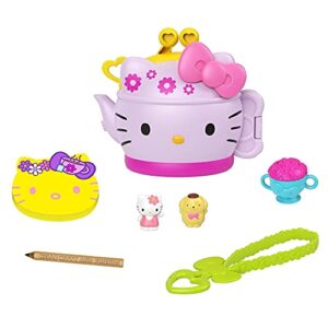 mattel mattel hello kitty tea party compact (4.9-in) with 2 sanrio minis figures, stationery notepad and accessories, great gift for kids ages 4y+