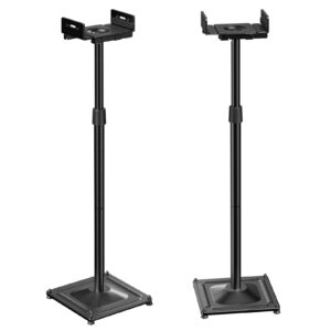 perlesmith universal speaker stands for surround sound, holds up to 11lbs, floor speaker stand height adjustable extend 33.3” to 45.1” for satellite speakers & bookshelf speakers -1 pair psss2 black