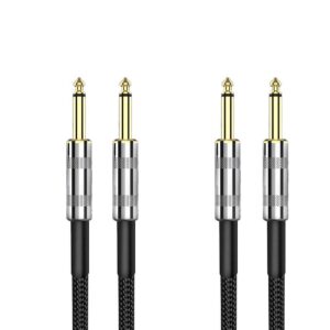 solutek 2 pack guitar cable 10 ft, strain relief instrument cable, gold-plated electric bass,amp cord in braided jacket (1/4 quarter inch ts straight),durable noiseless clear tone guitar cord.