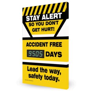 compliancesigns.com stay alert so you don't get hurt! accident free digital safety scoreboard, 28x20 inch aluminum