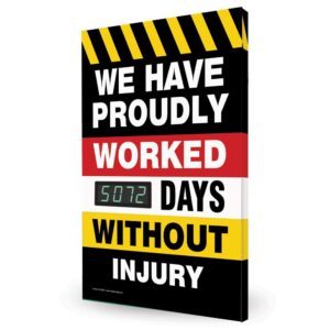 compliancesigns.com we have proudly worked__ days without injury digital safety scoreboard, 28x20 inch aluminum