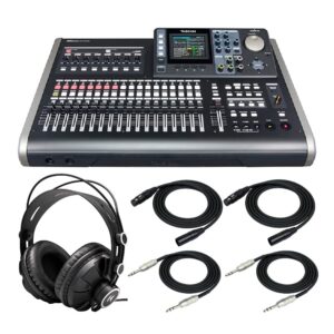 tascam dp-24sd 24-track digital portastudio multi-track audio recorder bundle with closed-back studio headphones, xlr cables, & 1/4" trs cables (6 items)