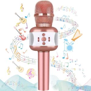 microphone for kids, wireless bluetooth karaoke microphone portable handheld microphone karaoke mic machine for home party birthday - best christmas birthday gifts toys for age 4 5 6 7 8 9 10 (rose)