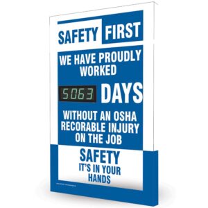 compliancesigns.com safety first we have proudly worked__ days digital safety scoreboard, 28x20 inch aluminum