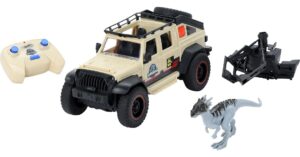 hot wheels matchbox rc jurassic world dominion jeep gladiator, 6-inch dracorex dinosaur figure, remote-control toy car with auto-capture claw