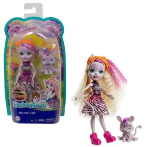 mattel enchantimals zadie zebra doll with ref animal figure, 6-inch small doll with removable skirt & accessories, sunny savanna toy collection