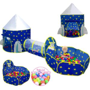 pigpigpen 3pc kids play tent for boys with ball pit, crawl tunnel, princess tents for toddlers, baby space world playhouse toys, boys indoor& outdoor play house, perfect kid’s gifts