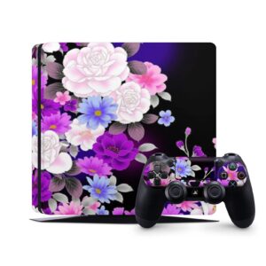 zoomhitskins compatible with ps4 slim skin, light color flowers spring floral blue, durable & fit, 3m vinyl, made in the usa