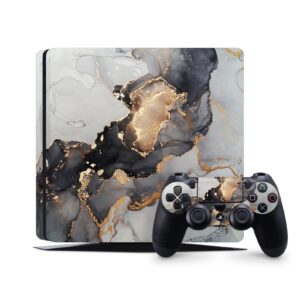 zoomhitskins compatible with ps4 slim skin, silver grey marble gold black quartz, durable & fit, 3m vinyl, made in the usa