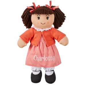 let's make memories personalized rag doll - soft doll for kids - dark brown hair - disco