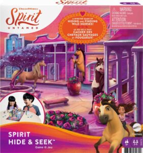 mattel games spirit hide & seek kids game, hide-and-seek board game with mini horses & buildings for 2, 3, 4 or 5 players ages 5 years old & up