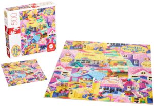 mattel games polly pocket mattel jigsaw puzzle with 500 interlocking pieces & mini-poster, image of 10+ playsets with dolls, for collectors & kids ages 8 years old & up