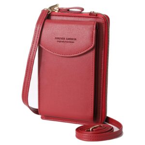 silkarea pu leather crossbody phone purse tassel cell phone bag small shoulder purse rfid card wallet purse (wine red)