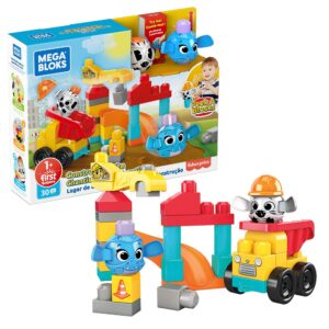 mega bloks peek a blocks construction site, building toys for toddlers (30 pieces)