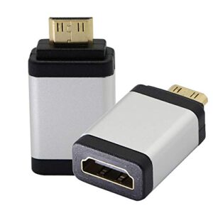 mini hdmi to hdmi adapter 2-pack mini hdmi male to hdmi female 4kx2k gold plated adapter for raspberry pi, camera, camcorder, dslr, tablet, video card (silver)