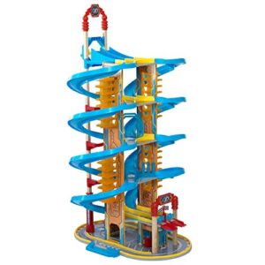 kidkraft super vortex racing tower 5-story race track toy for die-cast cars; storage for 50+ vehicles, gift for ages 3+