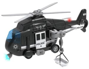 liberty imports police rescue helicopter friction powered toy vehicle for boys | push and go chopper with pretend play action lights and sounds