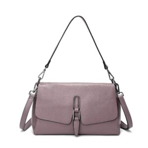 100% women genuine leather small shoulder bag purse soft full grain leather middle aged lady crossbody bag handbag (purple)