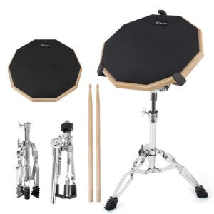 practice drum pad, 12 inch exercise pads set mat for adult kids with snare drums stand double sided drumsticks black