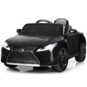 costzon ride on car, licensed lexus lc500, 12v battery powered car w/remote control, 3 speed, led lights, horn, mp3&usb, slow start, spring suspension, electric vehicle for boys& girls (black)