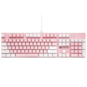 merdia mechanical keyboard gaming keyboard | blue switch, pink & white color, white backlit keyboard | 104 keys us layout | wired gaming keyboard | hot swappable mechanical keyboard | pc keyboard