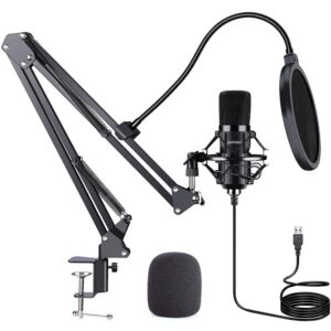 zaffiro usb microphone, professional grade condenser microphone, professional microphone kit, computer microphone kit, adjustable stand for professional recording studio, karaoke, conference hosting