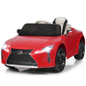 costzon ride on car, licensed lexus lc500, 12v battery powered car w/remote control, 3 speed, led lights, horn, mp3&usb, slow start, spring suspension, electric vehicle for boys& girls (red)