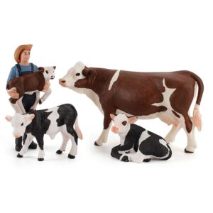 doyifun realistic farm cow model figure toy set, cow figurines collection playset with farm keepers, farm meadows pasture cow statues preschool science educational learn cognitive toys