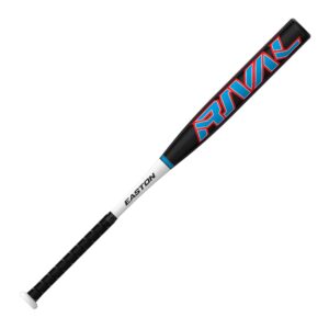 easton | rival slowpitch softball bat | approved for play on all fields | loaded | 12" barrel | 34"x26oz, black/blue/red