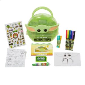 star wars mandalorian baby yoda coloring & sticker activity set for kids with travel carrying case