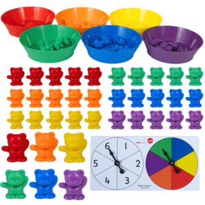 edxeducation counting bears with matching bowls - early math manipulatives - 68pc set - 60 bear counters, 6 bowls & 2 game spinners - home learning