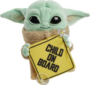 star wars grogu plush “child on board” sign +toy, 8-in character from the mandalorian, soft, collectible cuddle toy & automobile signage