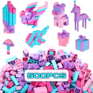 reenwee building bricks set,classic colors building blocks toys,compatible with all major brands,birthday gift for kids (pink-purple)