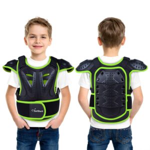 seahouse kids youth dirt bike body chest spine protector vest gear motocross skiing protect sport, green, medium