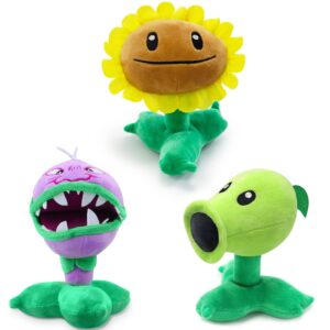 maikerry 3 pieces plants and zombies vs plush toy, 8'' tall pvz stuffed figure doll for children, great gifts for kids and fans