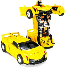 fqdvm transforming toy cars - robot car toy 2 in 1 deformation car- inertia toy car gift for boys girls age 3+(yellow)