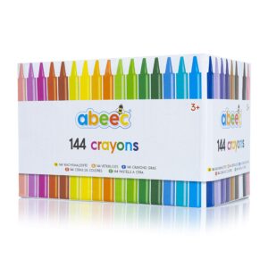 abeec 144 x crayons bulk - assorted wax crayons for kids - 12 different color crayons 6 of each colour - arts & crafts supplies for kids - crayons for kids ages 2-4 - bulk crayons for classroom