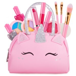 kids real makeup kit for little girls: with pink unicorn purse - real, non toxic, washable make up toy - gift for toddler young children pretend play set vanity for ages 3 4 5 6 7 8 9 10 years old